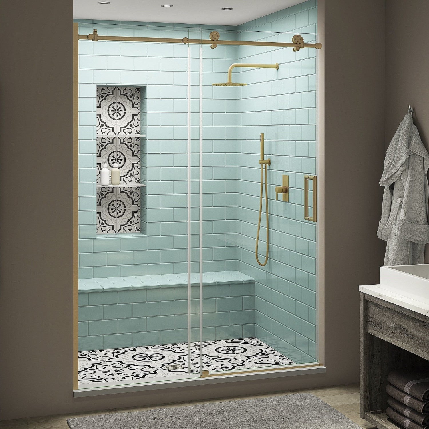 Coraline XL 68 in. to 72 in. W x 80 in. H Frameless Sliding Shower Door with Clear Glass in ...