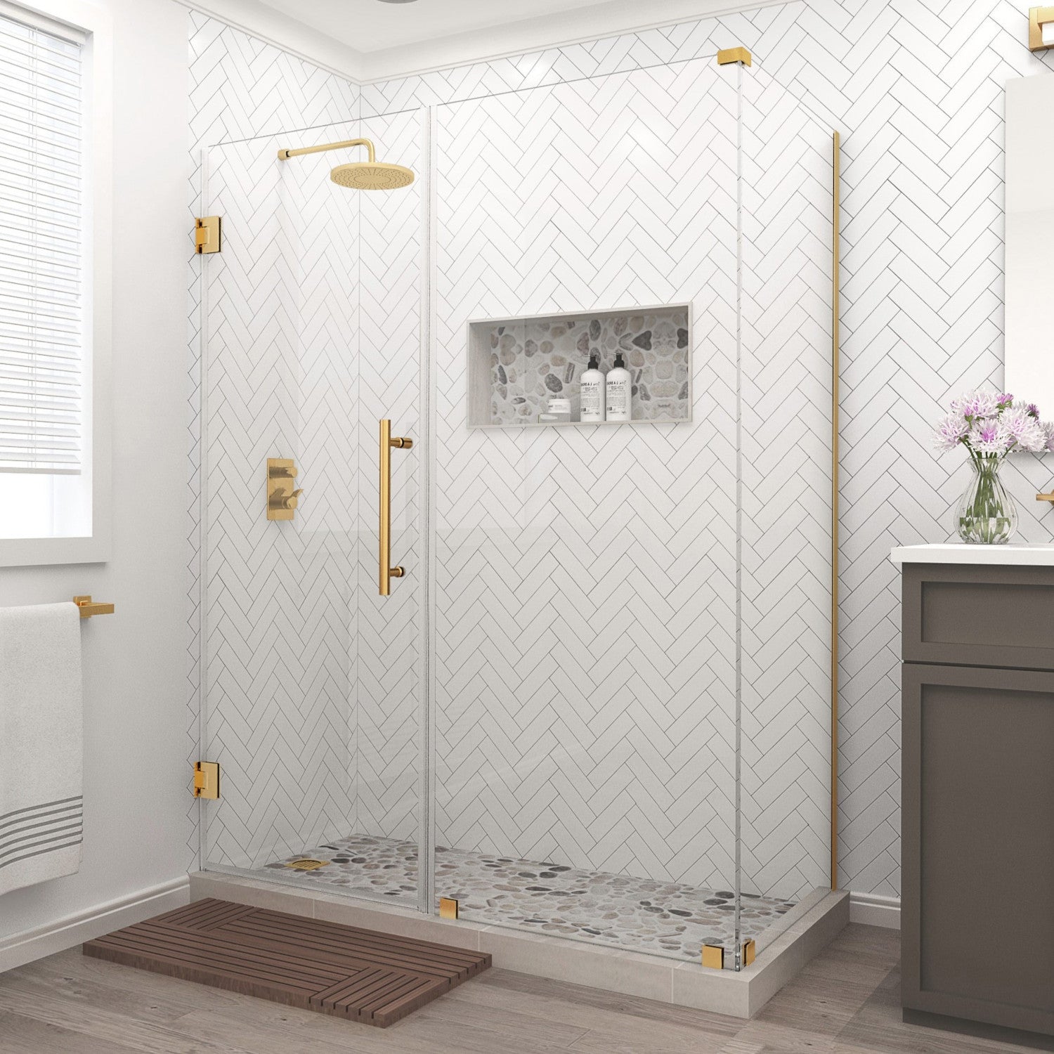 Bromley 64.25 in. to 65.25 in. W x 36.375 in. D x 72 in. H Frameless ...